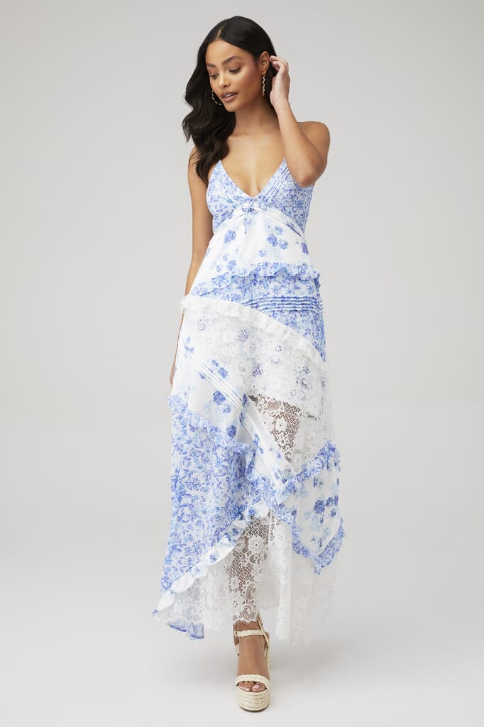 For Love And Lemons Rosalyn Maxi Dress In Blue Fashionpass