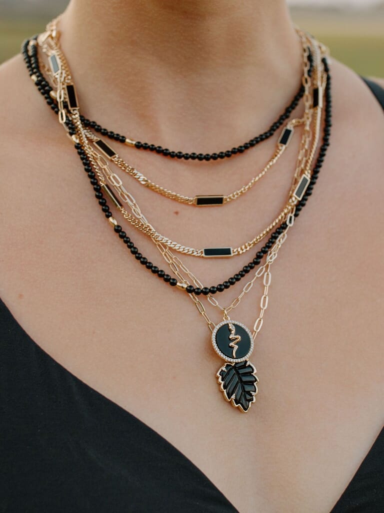 Joy Dravecky | Serpent Black Onyx Stone Inlay Necklace in Black| FashionPass
