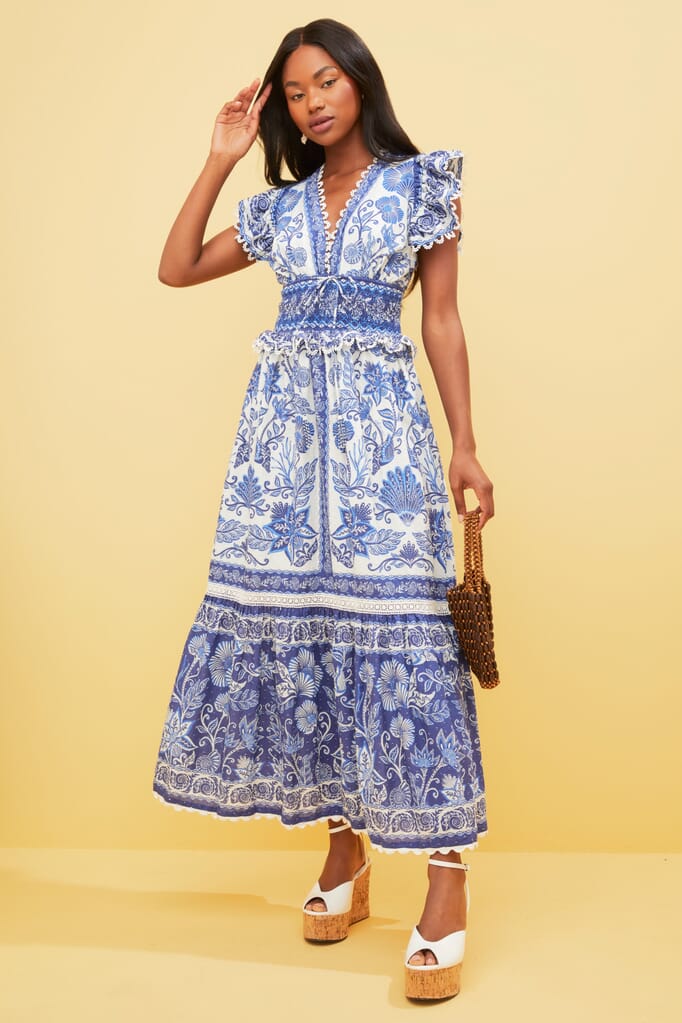 FARM RIO | Shell Garden Off-White Maxi Dress in Shell Garden Off-White ...