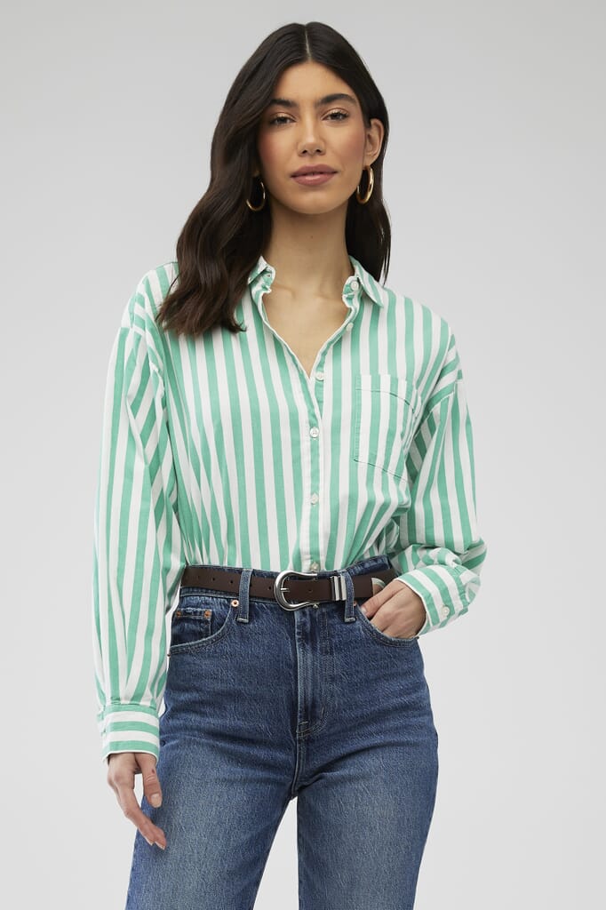 Pistola Sloane Oversized Buttondown Shirt In Clover Stripe Fashionpass