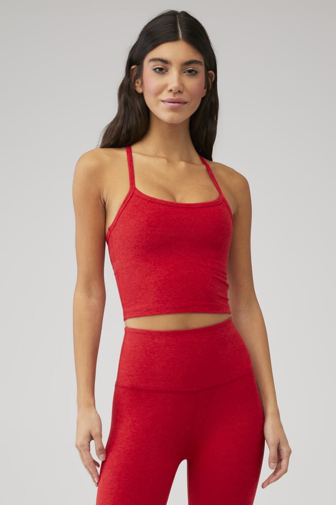 Beyond Yoga | Spacedye Slim Racerback Cropped Tank in Ruby Red Heather| FashionPass