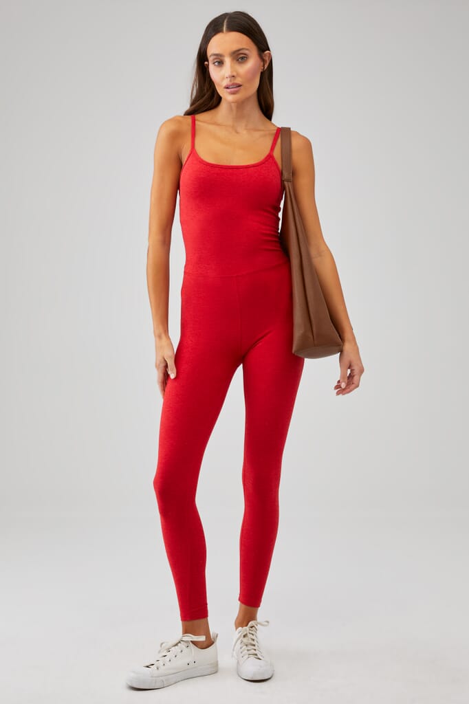 Beyond Yoga | Spacedye Uplevel Midi Jumpsuit in Ruby Red Heather| FashionPass