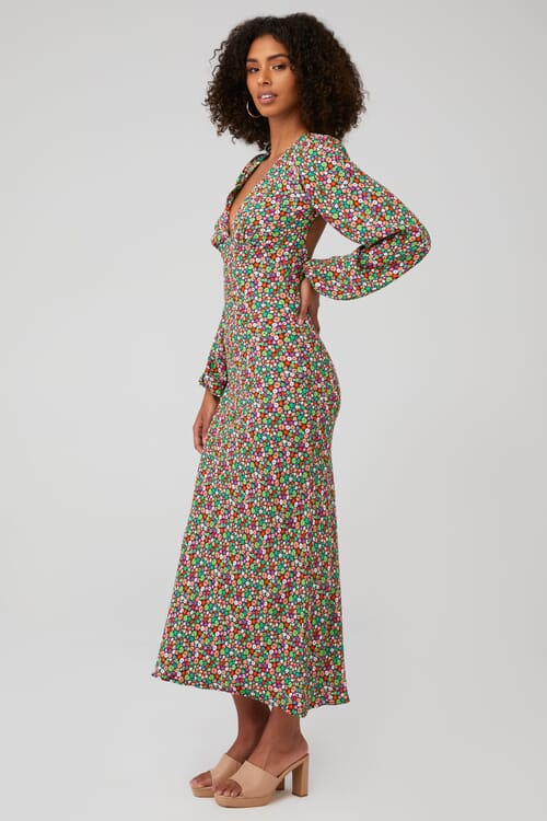 AFRM | Taliah Woven Midi Dress in Green Ditsy| FashionPass