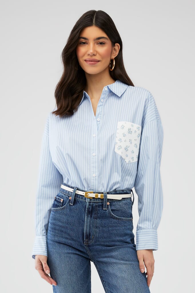 For Love & Lemons | Tamren Button-Up Shirt in Blue| FashionPass