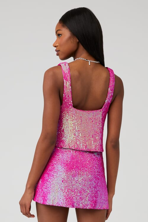 Show Me Your Mumu | Tara Crop Top in Pink Disco Sequin | FashionPass