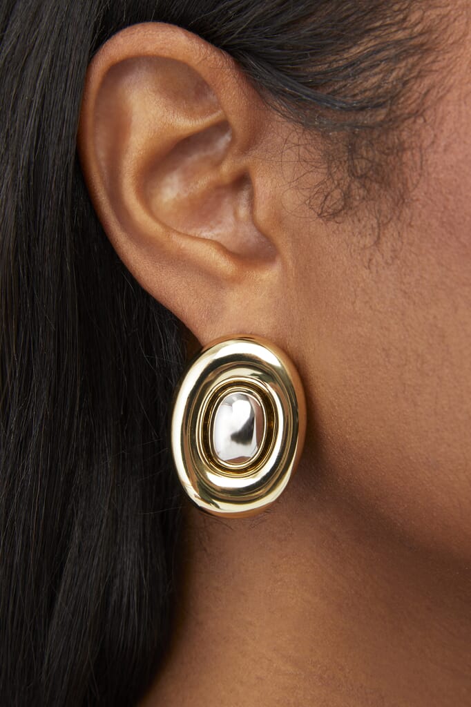 Luv Aj | Two-Tone Chrome Orb Statement Studs in Gold| FashionPass