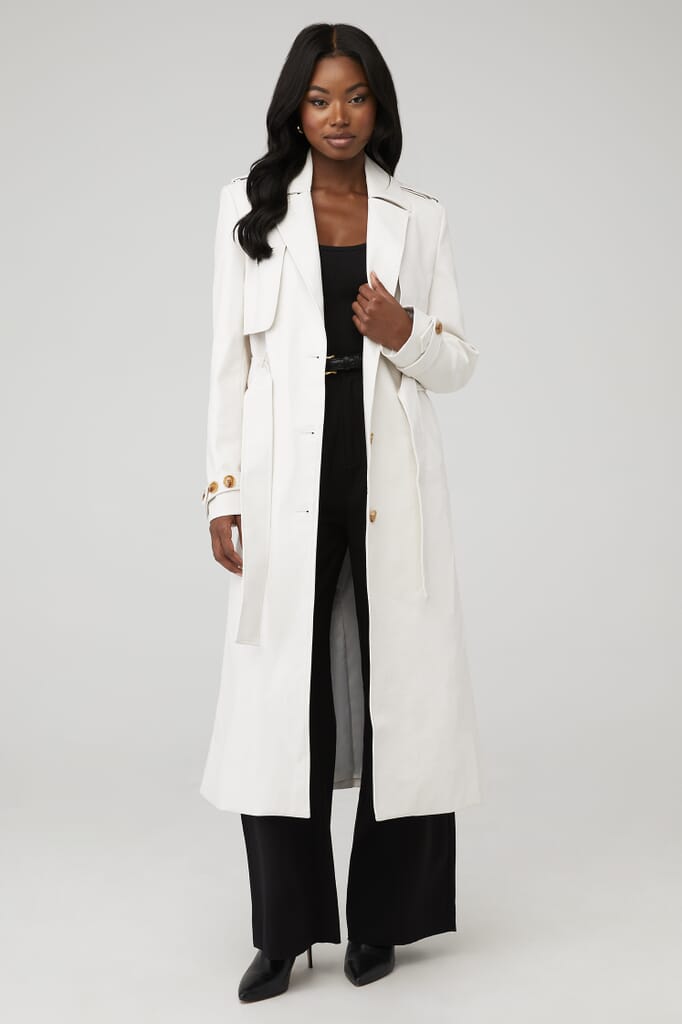 Bardot | Vegan Lear Trench Coat in Ivory| FashionPass