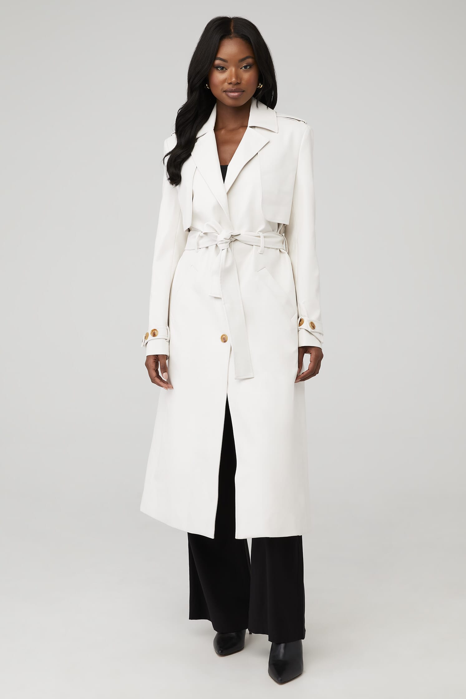 Bardot | Vegan Lear Trench Coat in Ivory| FashionPass