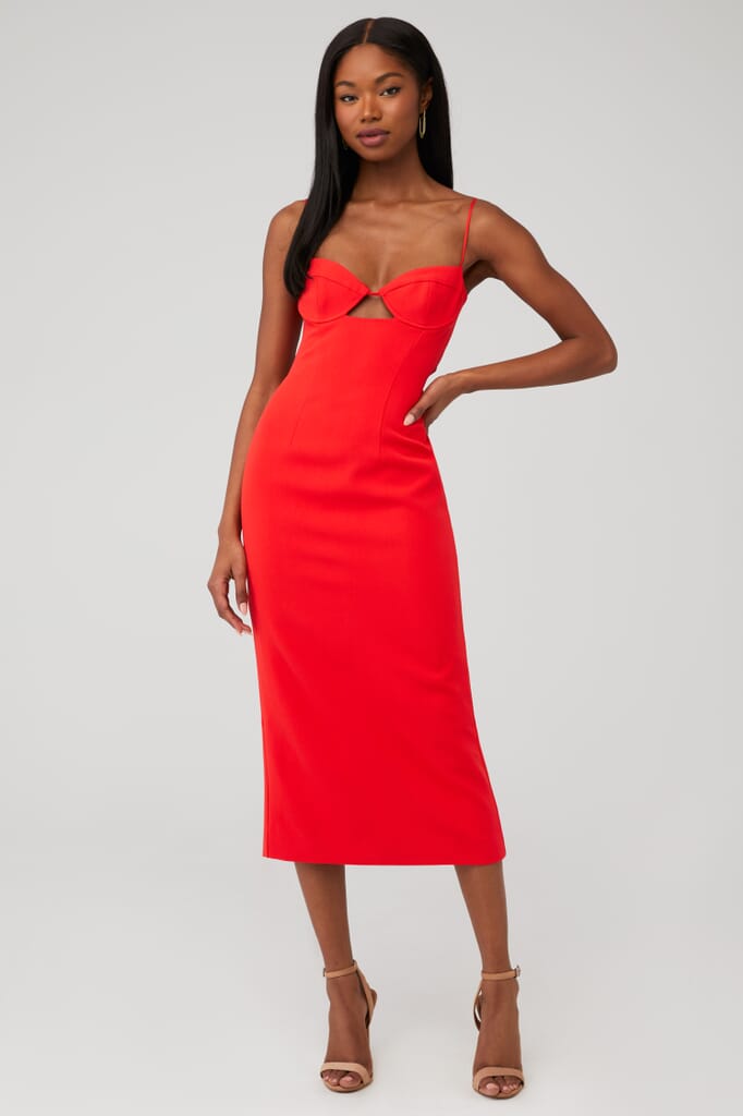 Bardot | Vienna Midi Dress in Flame Orange| FashionPass