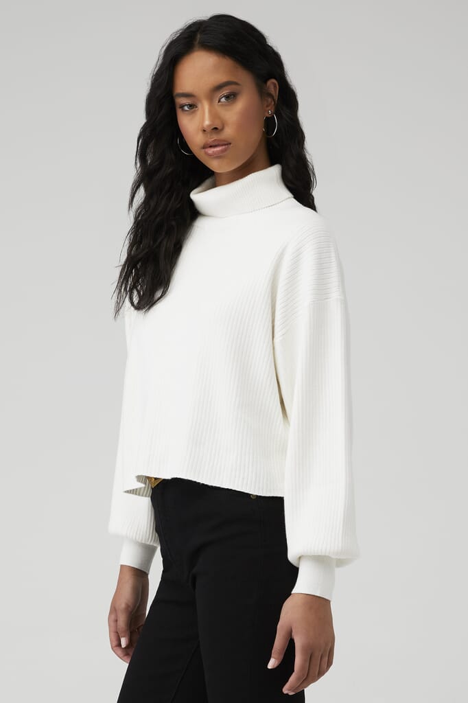 Good American | Wide Rib Crop Pullover in Ivory001| FashionPass