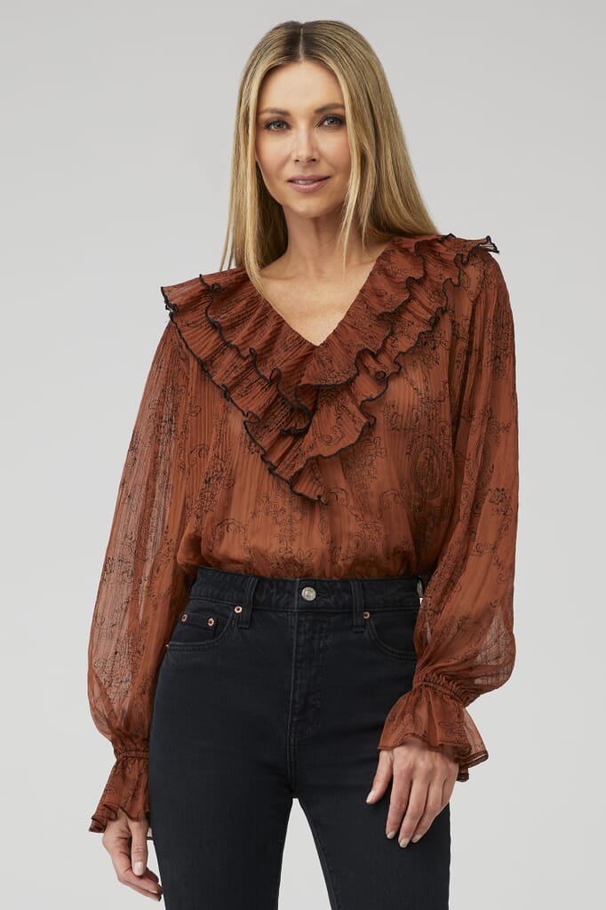 Free the Roses | Wildwood Ruffled Top in Burnt Orange| FashionPass