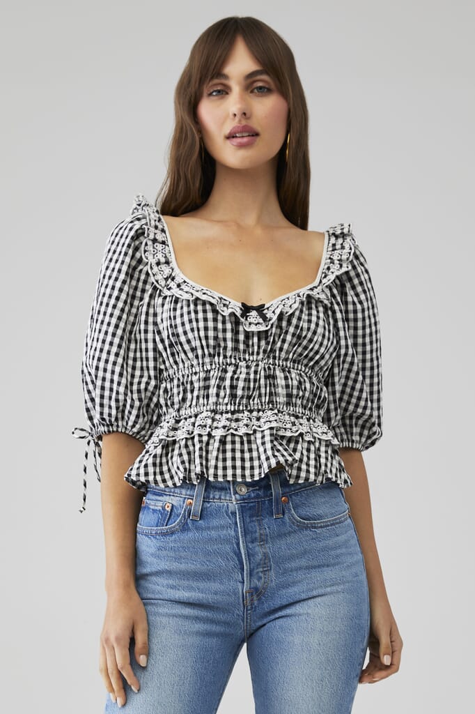For Love & Lemons | X Fashionpass Jackson Top in Black Gingham| FashionPass