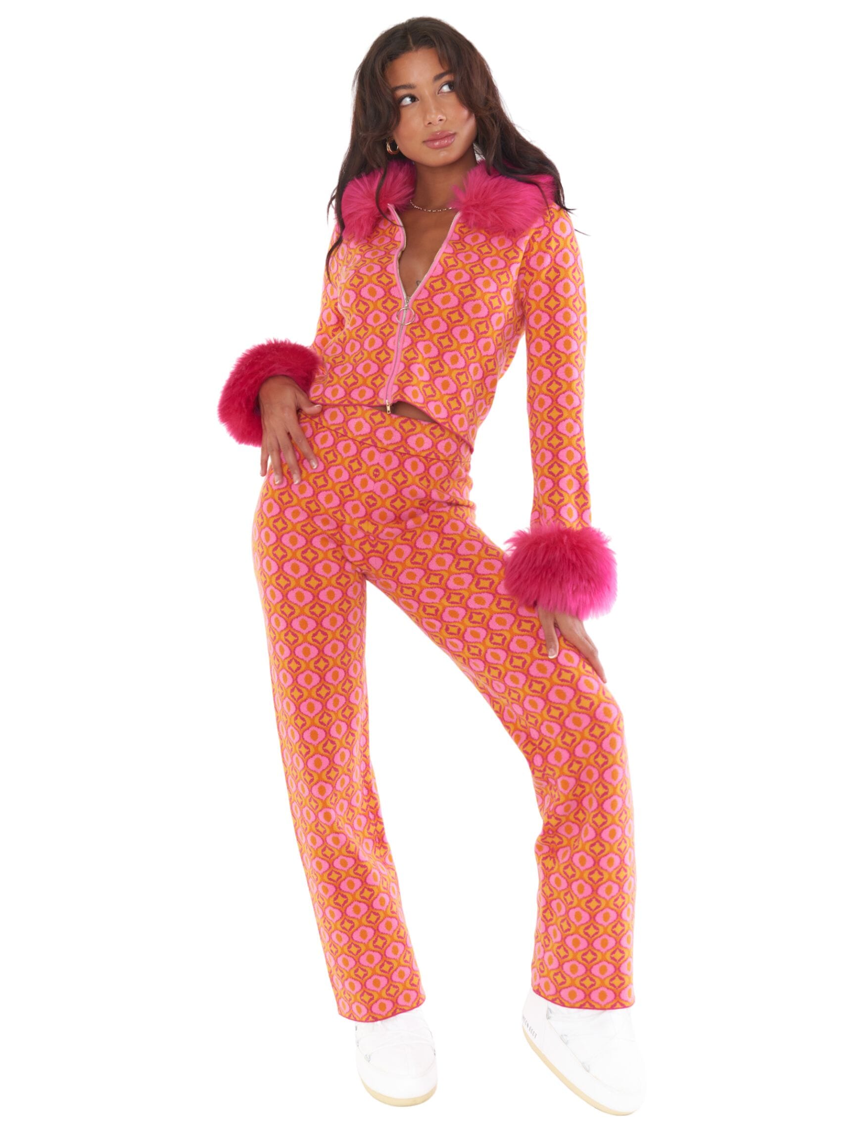 Show Me Your Mumu | Zermatt Zip Up in Pink Geo Jacquard| FashionPass
