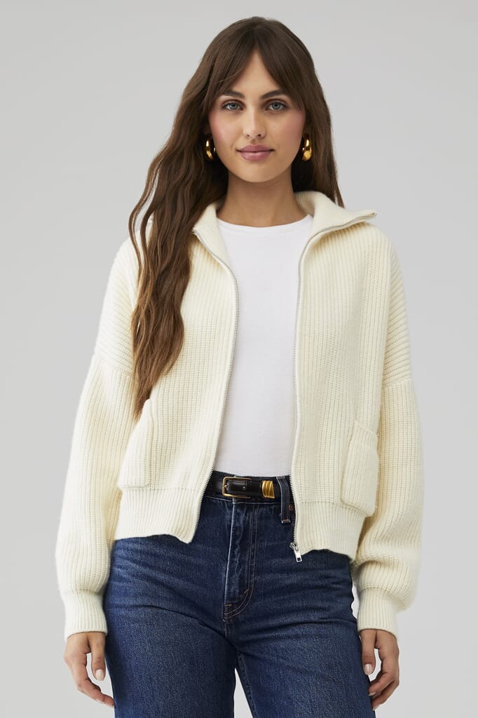 WAYF | Zip Up Sweater in Beige| FashionPass